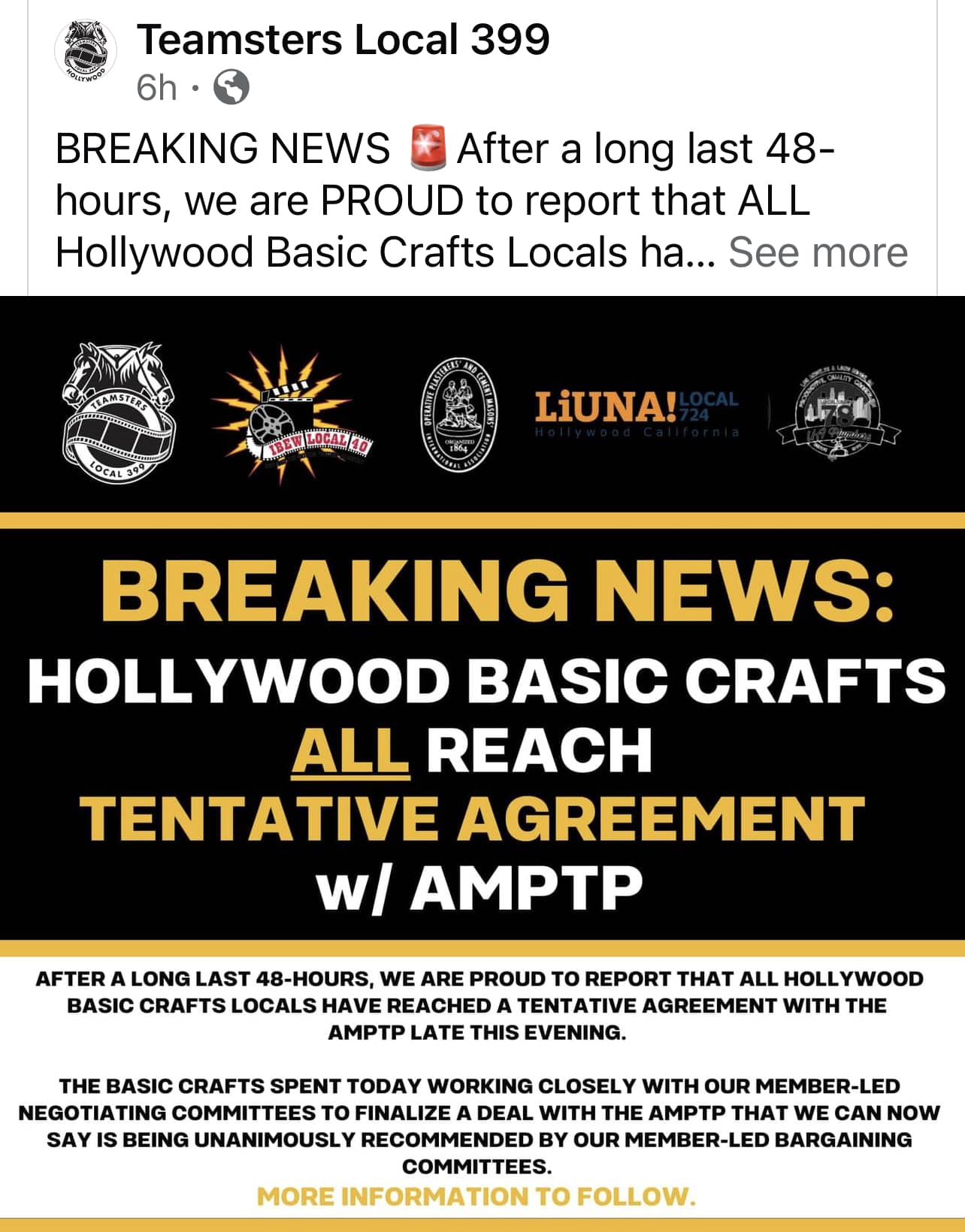 Union Coalition Of Hollywood Basic Crafts, Combining To Represent Around 8,000 Workers, Reaches ...